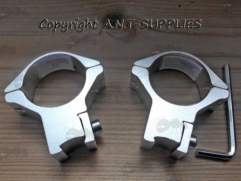 Silver Dovetail & Weaver Rifle Scope Mounts - Rail Base Sight Rings