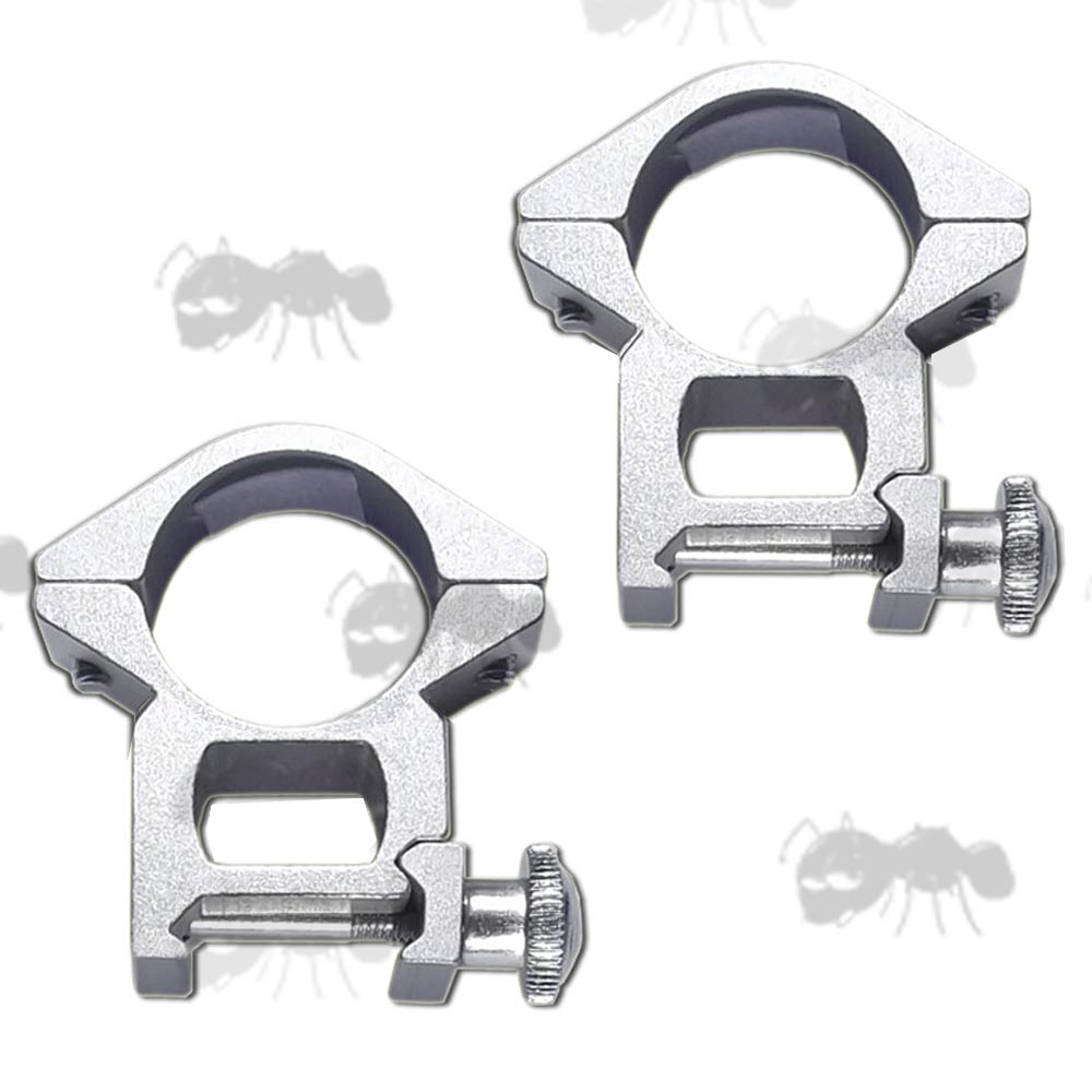 Silver Anodised Weaver Rifle Scope Mounts - Picatinny Rail Base Sight Rings